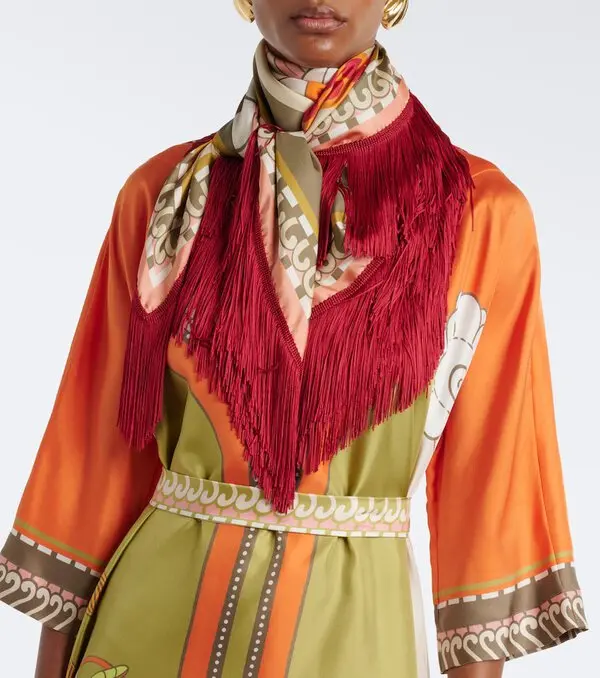 La DoubleJ Fringed Printed Silk Twill Scarf