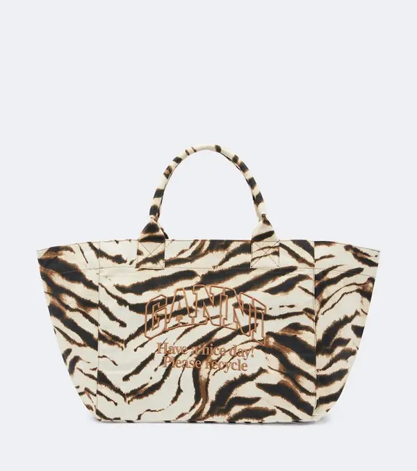 GANNI Large Zebra-print Canvas Tote Bag