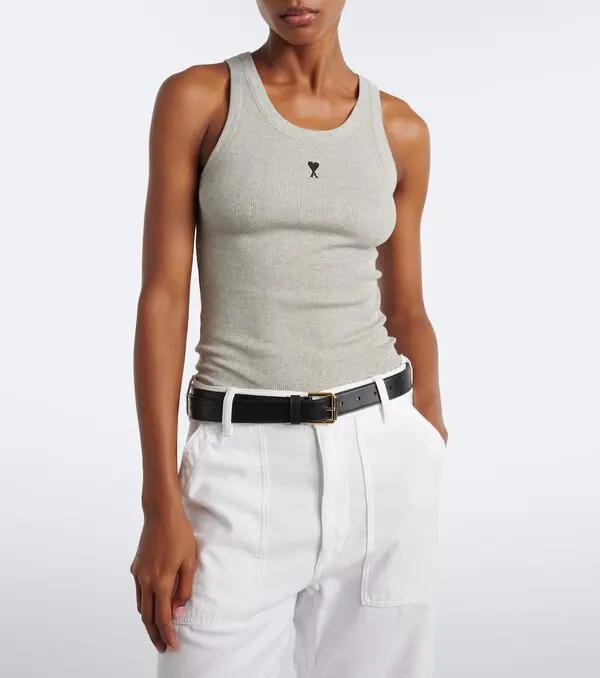 AMI Paris De Cour Cotton Jersey Tank Top - Grey
