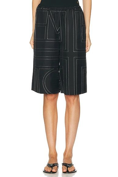 TOTEME Monogram Silk Culotte Shorts - Black