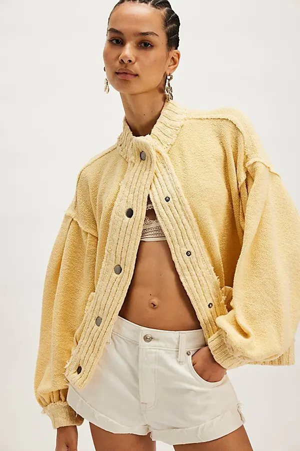 We The Free Terry Cloth Drop Shoulder Cardigan With Patch Pockets - Sunlight