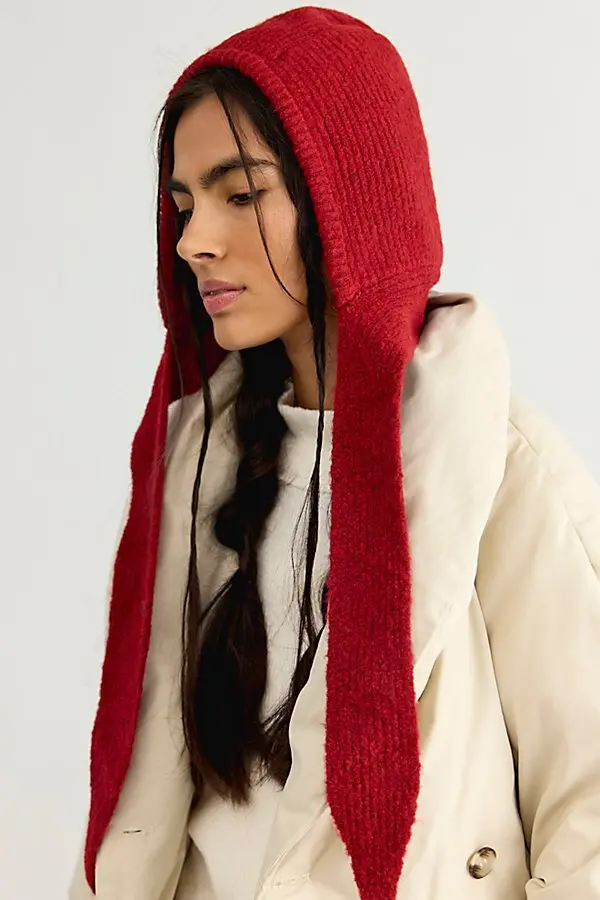Free People Ribbed Knit Bonnet With Self-tie Closure - Red