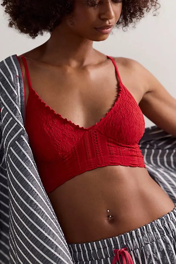 INTIMATELY Heirloom Seamless Longline V-neck Bralette At - Deep Cherry