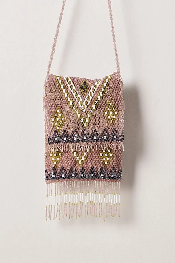 FP COLLECTION Beaded Bag With Fringe Trim