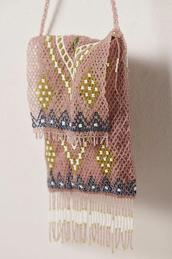 FP COLLECTION Beaded Bag With Fringe Trim