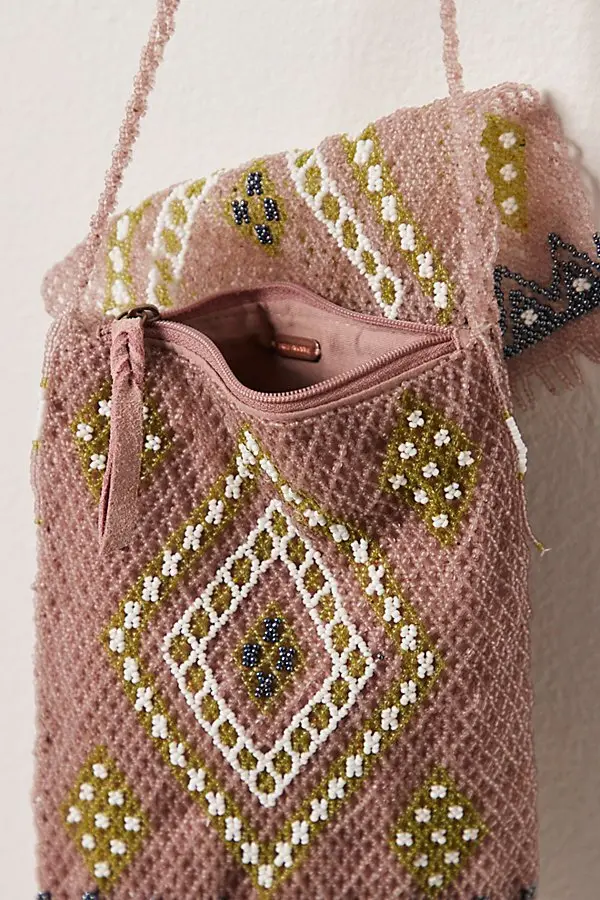 FP COLLECTION Beaded Bag With Fringe Trim