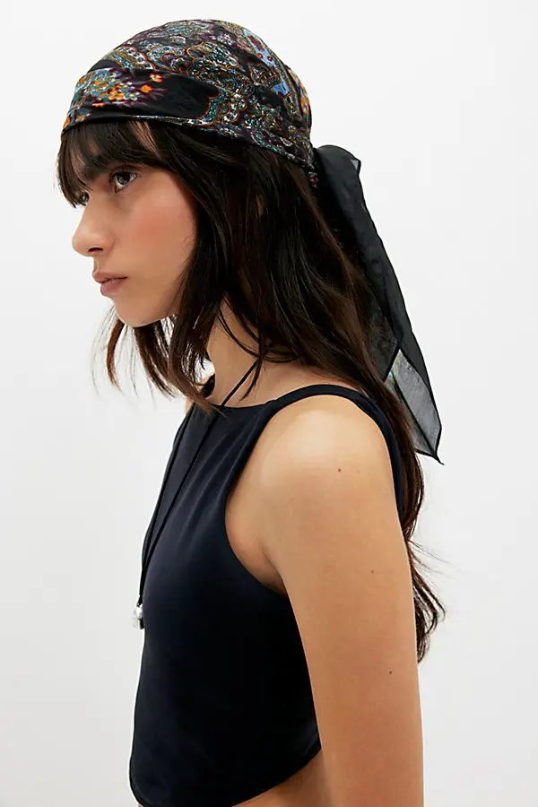 Free People So Silk Printed Bandana - Black