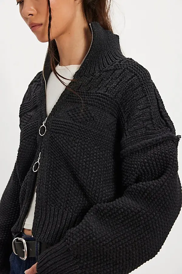 We The Free Chunky Knit Zip-up Cardigan - Ashes