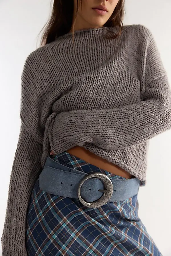 Free People Suede Hip Belt With Metal Buckle - Cornflower
