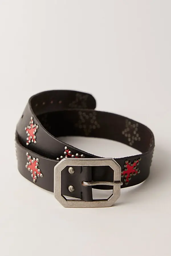 Free People Starcrossed Studded Leather Belt - Code Red