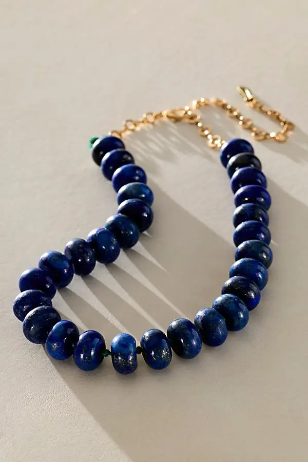 Free People Sabina Beaded Stone Choker Necklace - Lapis
