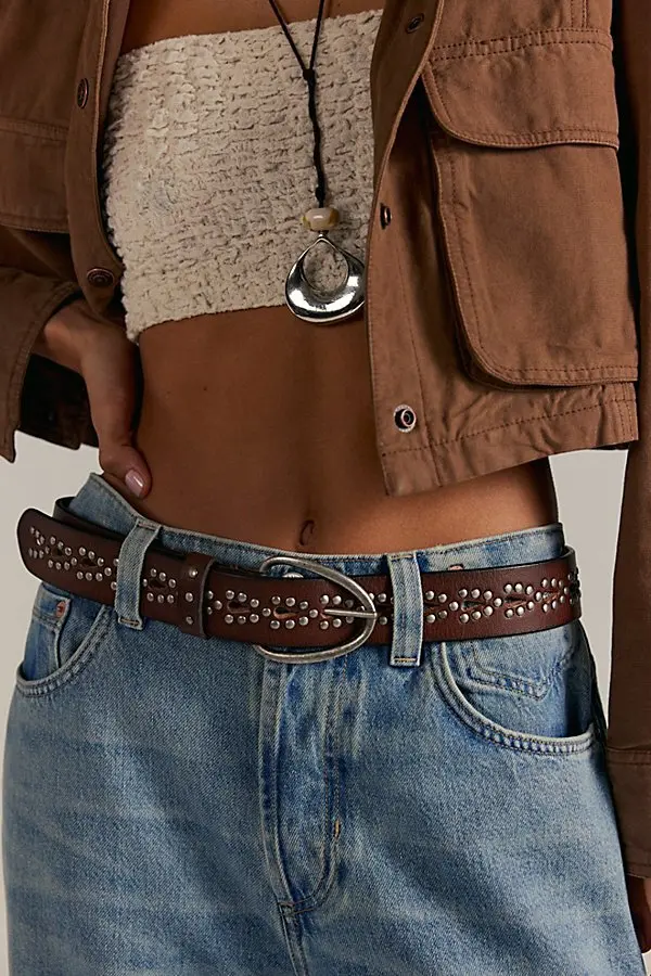 We The Free Preston Studded Leather Belt - Mocha