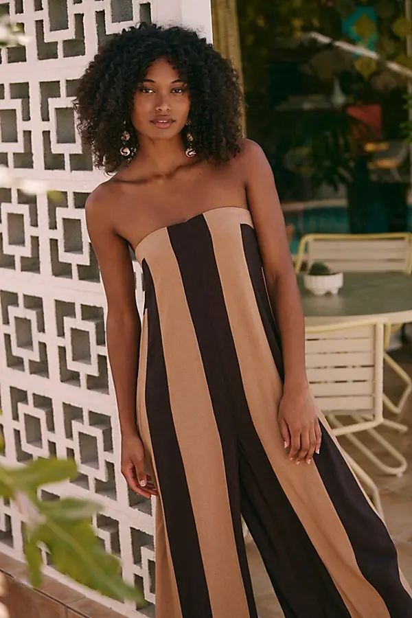 Free People Eden Jumpsuit With Vertical Stripes