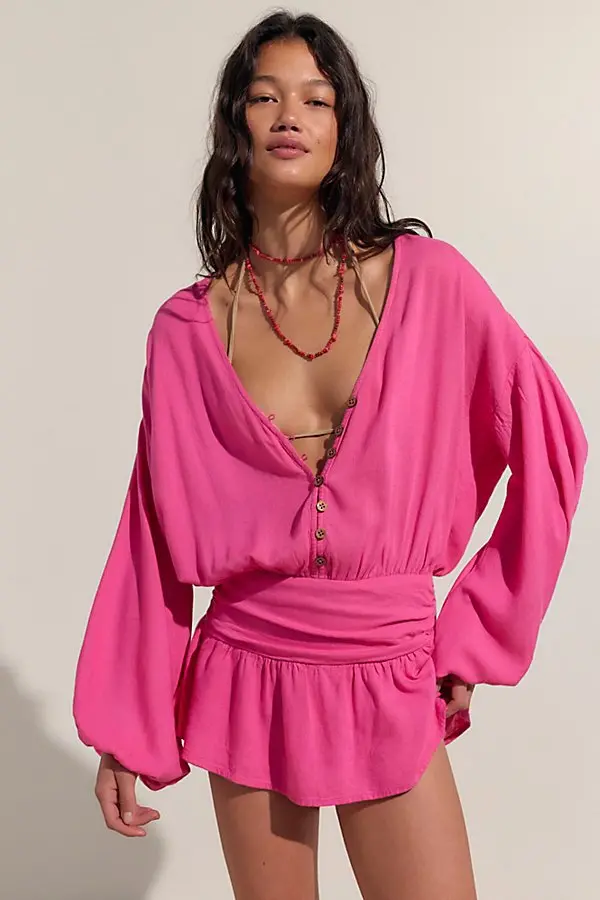 Free People Carson Drop-waist Romper At - Pink Fizz