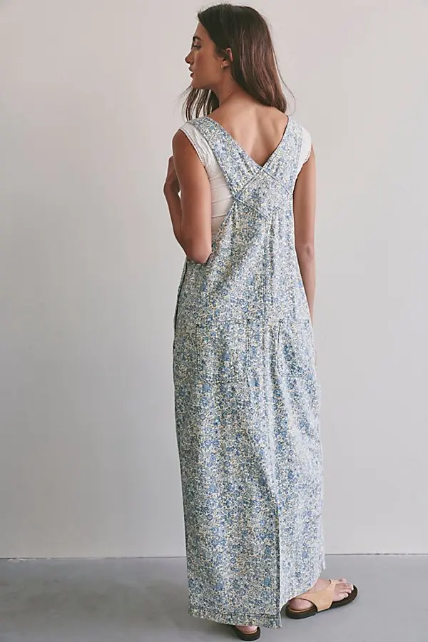 Free People Hanson Apron Midi Dress - Chambray Combo