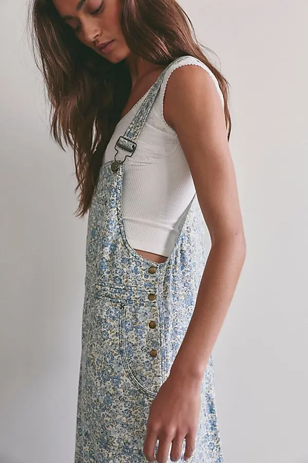 Free People Hanson Apron Midi Dress - Chambray Combo