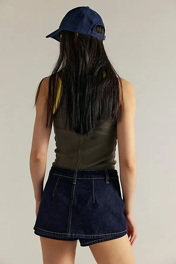 We The Free Gallivanting Peekaboo Denim Mini Skort - Rinse