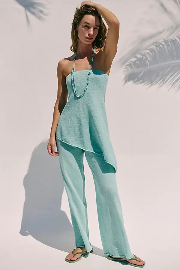 Free People Krista Cotton-linen Sweater Set - Waterfall