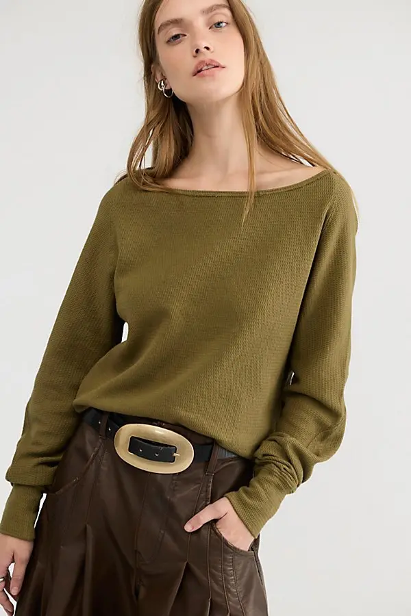 We The Free Long Sleeve Boatneck Top - Beech Leaves