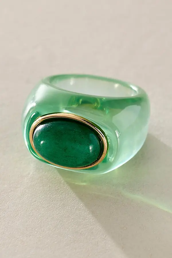 Free People Studio Resin Ring - Deep Green