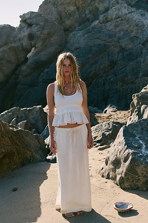Free People Sandshell Linen Blossom Maxi Skirt - Moonglow