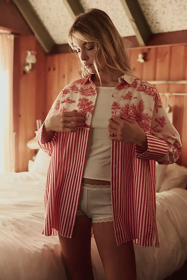 INTIMATELY Room Service Shirt With Two-tone Seersucker