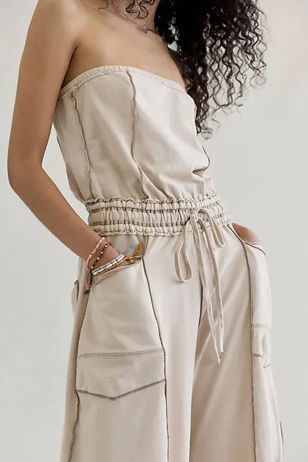 FP ONE Kaiden Tube Bodice Barrel Leg Jumpsuit - Tea