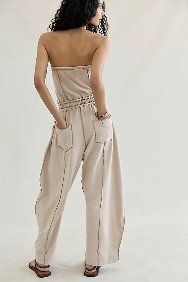 FP ONE Kaiden Tube Bodice Barrel Leg Jumpsuit - Tea