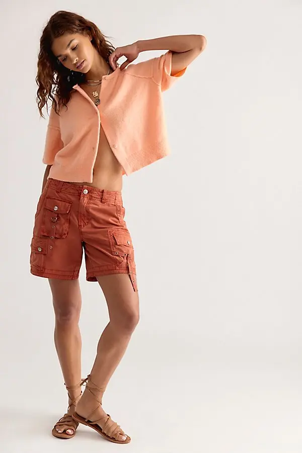 Free People Softspun Wool Blend Cardigan With Drop Shoulder Sleeves - Spring Melon