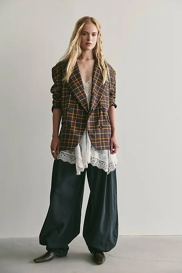 Free People Dean Double-breasted Blazer Jacket - Black Combo