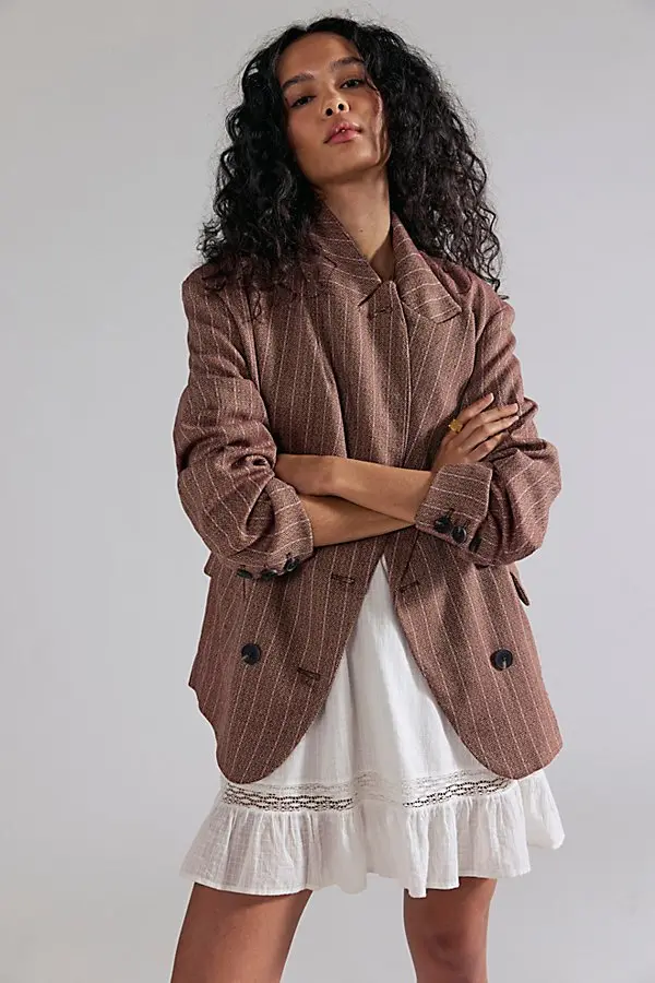 Free People Dean Double-breasted Blazer Jacket - Lilac Combo