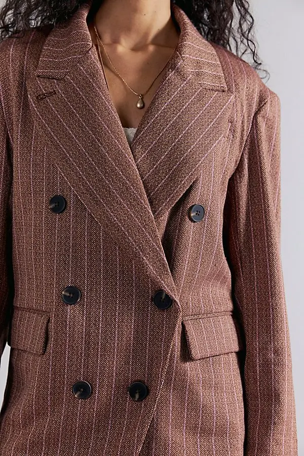 Free People Dean Double-breasted Blazer Jacket - Lilac Combo