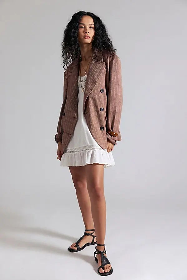 Free People Dean Double-breasted Blazer Jacket - Lilac Combo