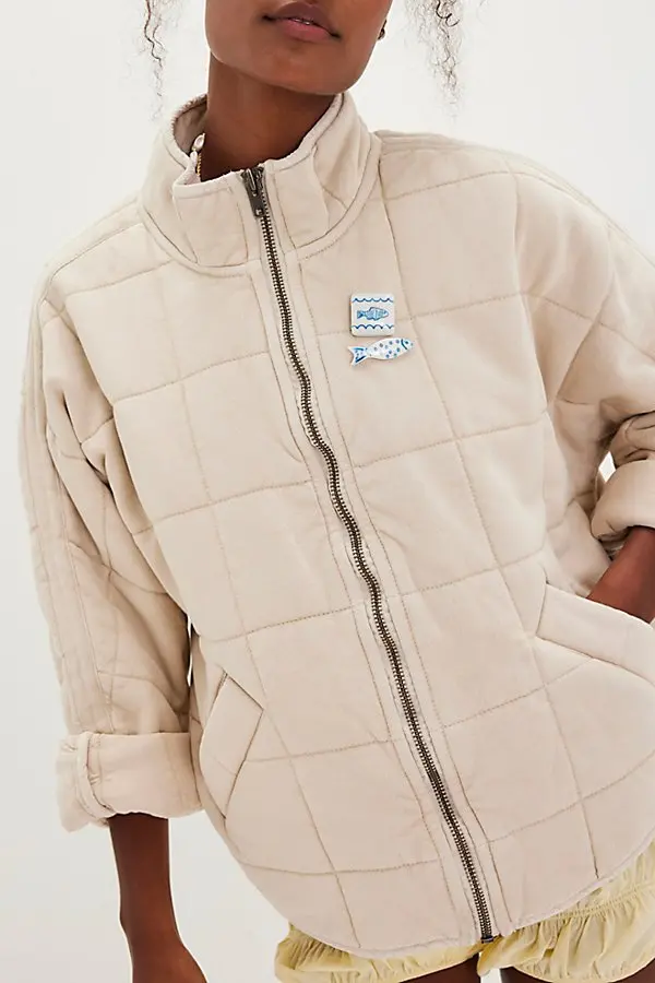 Free People Dolman Quilted Knit Jacket - Tea