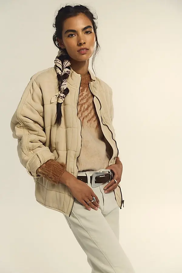 Free People Quilted Dolman Jacket - Tea