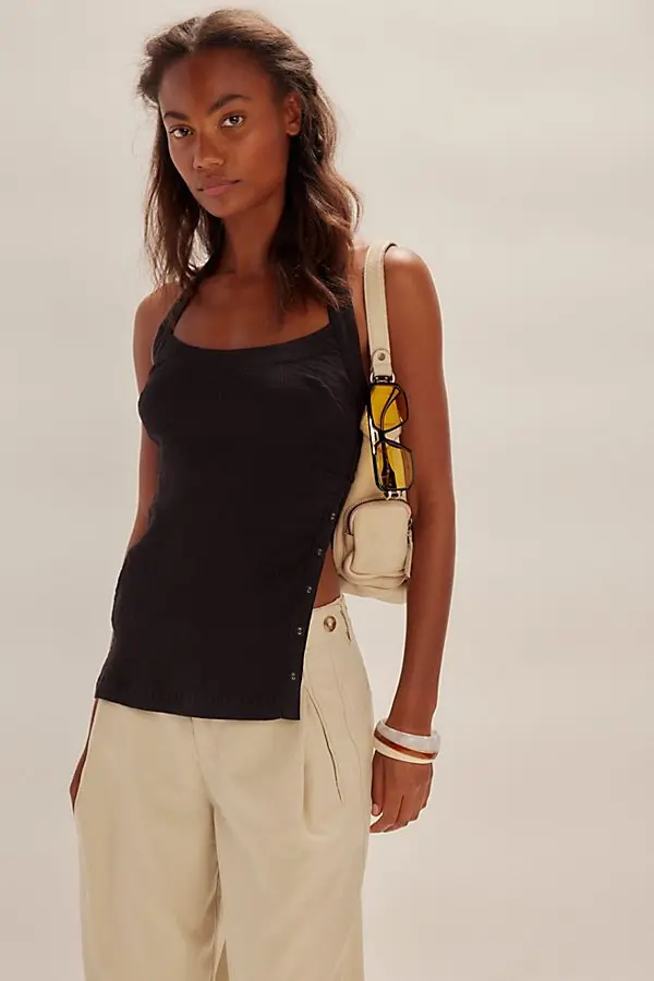 Free People Halther Top And Mini Skort Set With Button Details - Black