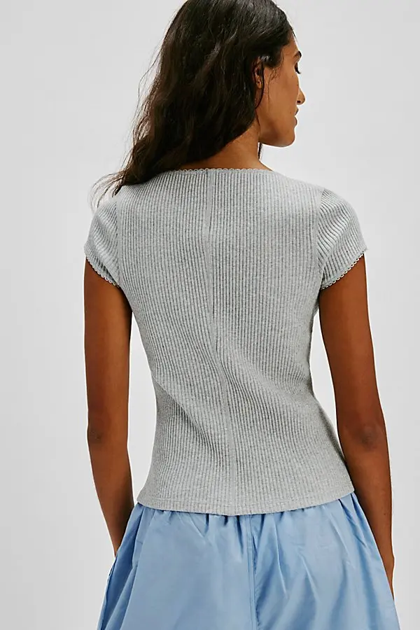 INTIMATELY Ribbed Cardigan With Capped Sleeves And Picot Trim - Light Heather