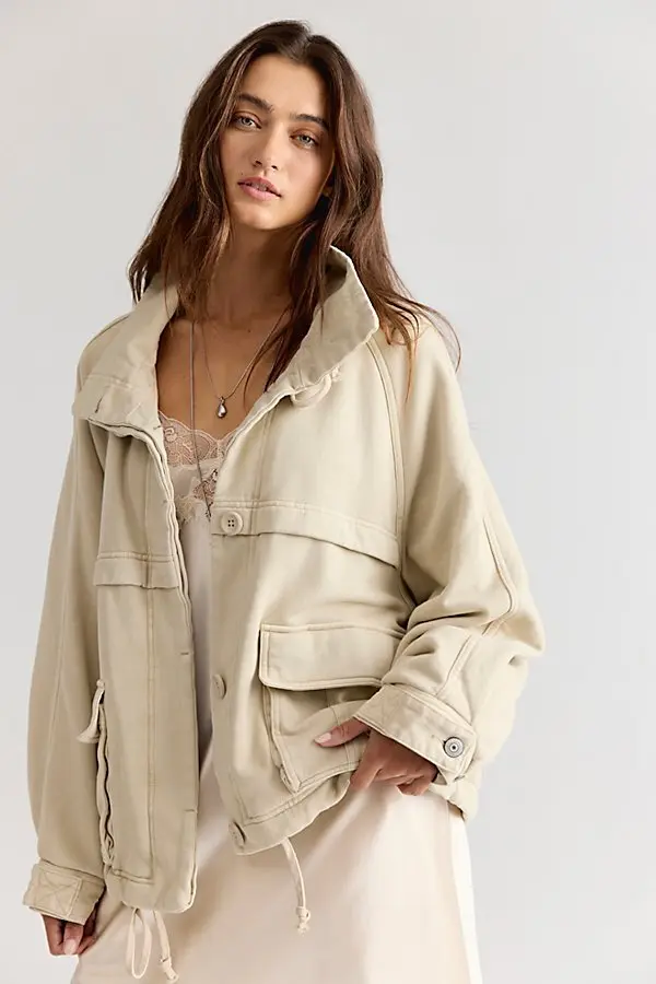Free People Jojo Oversized Funnel Neck Jacket - Tea