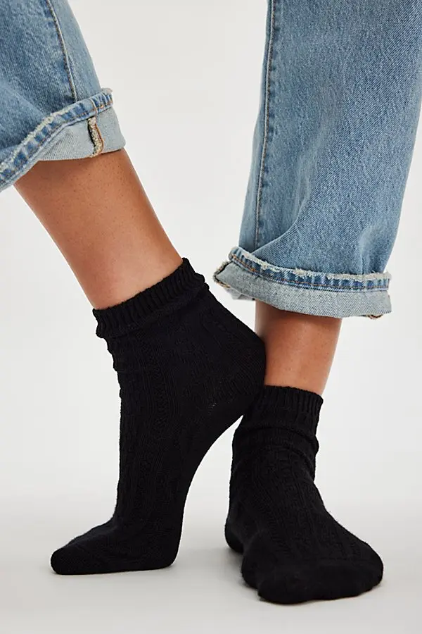 Free People Cable Knit Crew Socks - Black