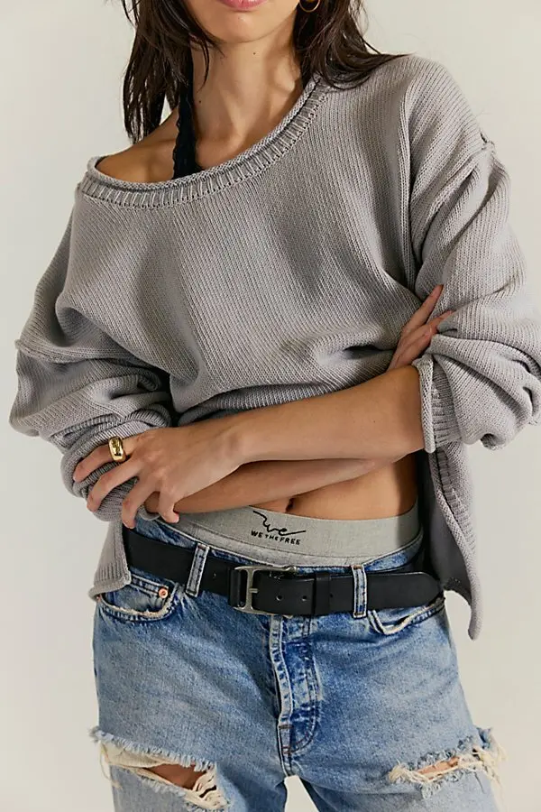We The Free Ella Roll-neck Cotton Knit Sweater - Silver Lining
