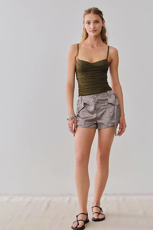 INTIMATELY Corset Bodysuit With Lace Trim - Sage