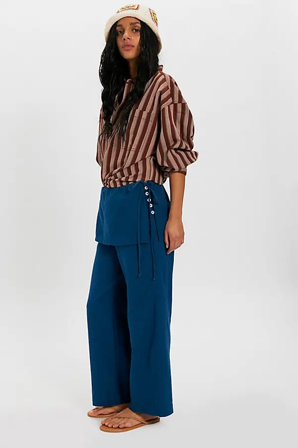 Free People Aqualuna Linen Skants By - Sailor Blue