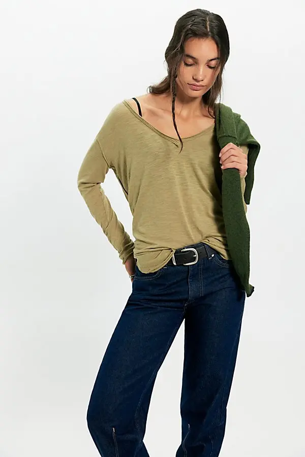 We The Free Real One" Long Sleeve V-neck Top - Python