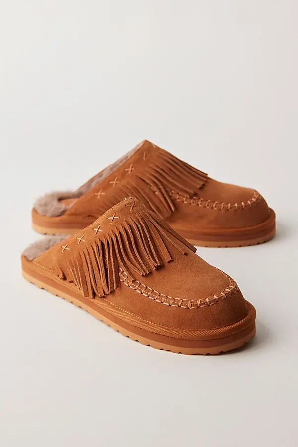 FP COLLECTION Fringe Moccasin Mules - Honey