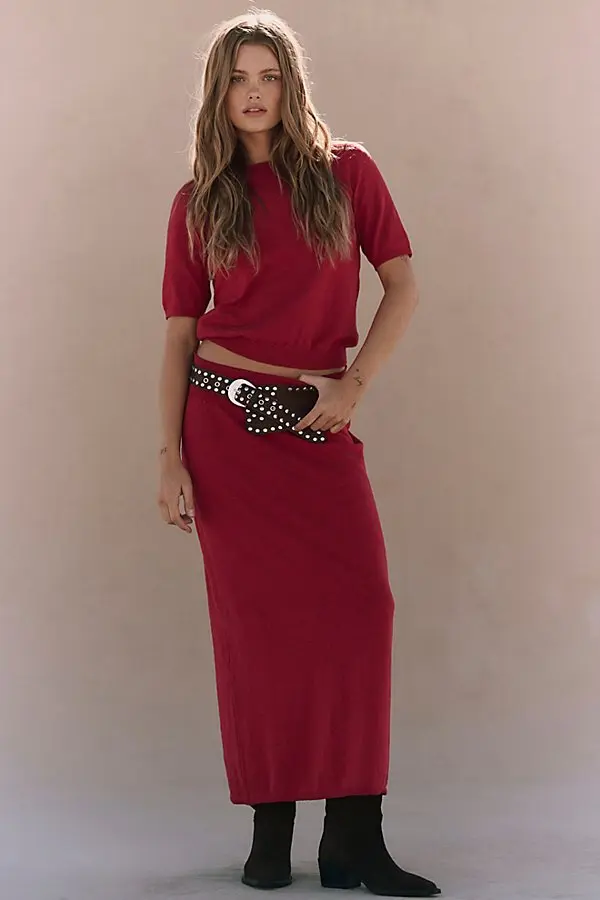 Free People Isabella Sweater Skirt Set - Deep Cherry