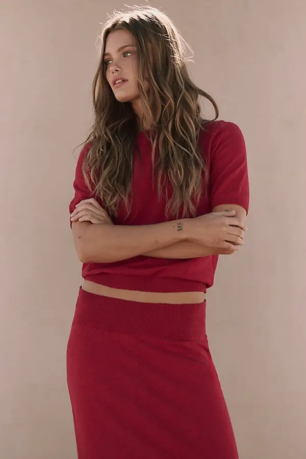 Free People Isabella Sweater Skirt Set - Deep Cherry