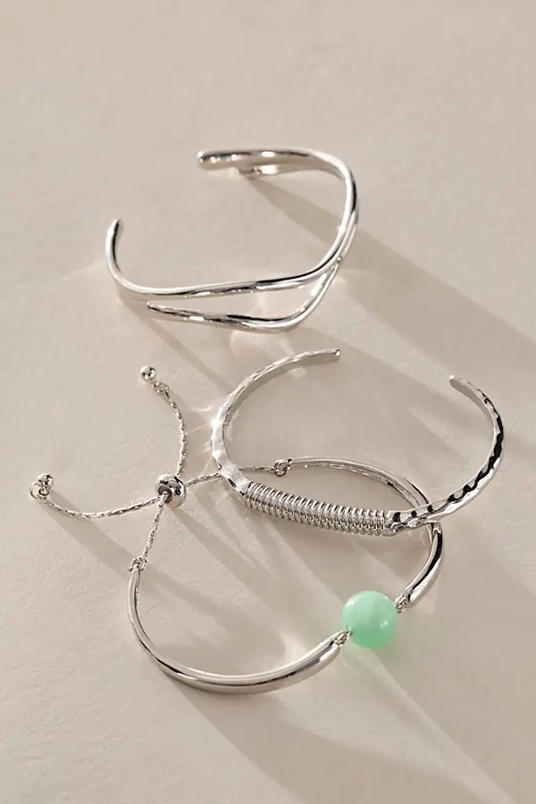 Free People Muse Stack Bangle Set At - Silver/chocolate