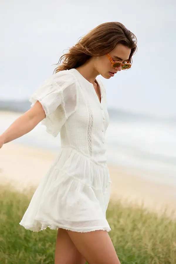 Free People Fia Mini Dress With Lace Detailing - Ivory
