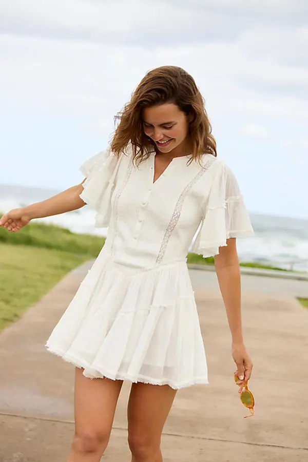 Free People Fia Mini Dress With Lace Detailing - Ivory