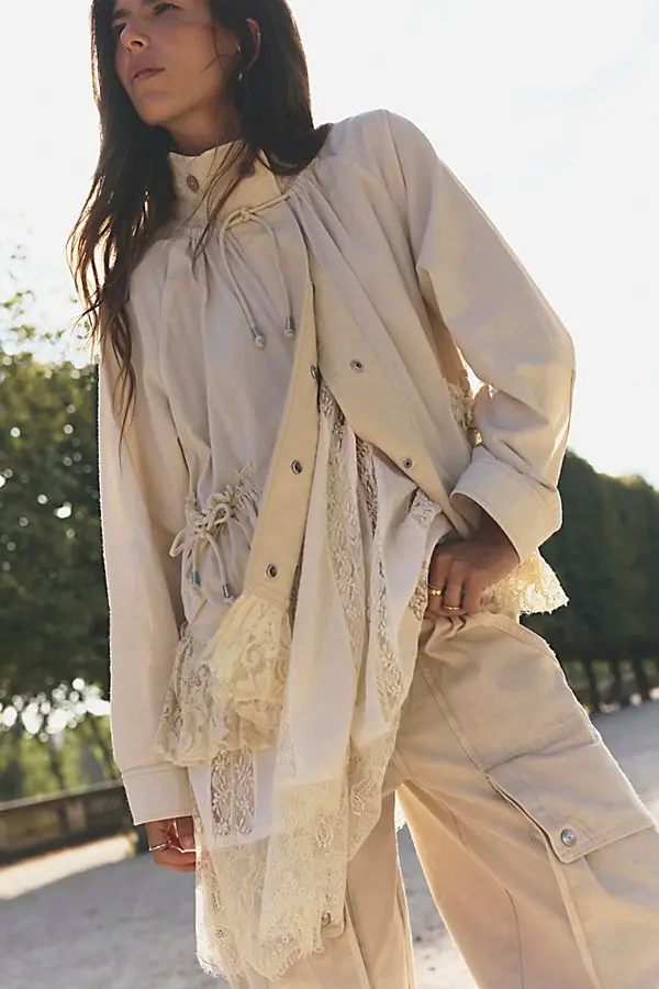 We The Free Outset Utility Jacket With Lace Trim - Almond Flour